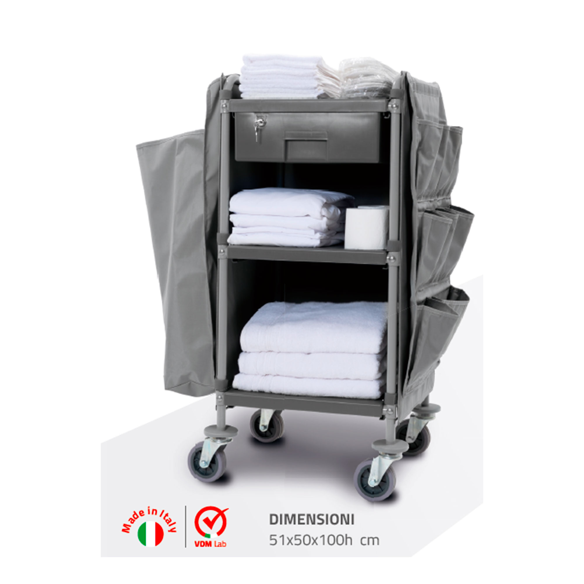 CARRELLO HOTEL EASY ROOM 1.2C COMPLETO DI TASCA PORTAOGGETTI SACCO ...